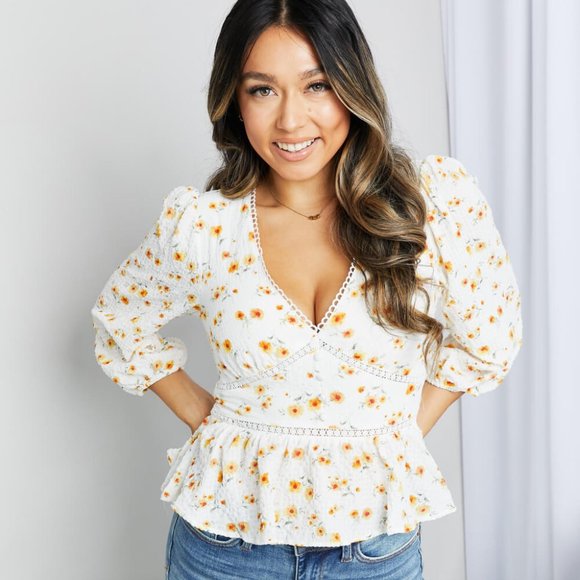 Blu Pepper | Tops | Blu Pepper Floral Threequarter Sleeve Peplum Blouse ...